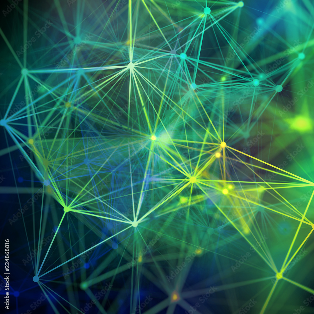 3d render, abstract background, neon green plexus, constellation ...