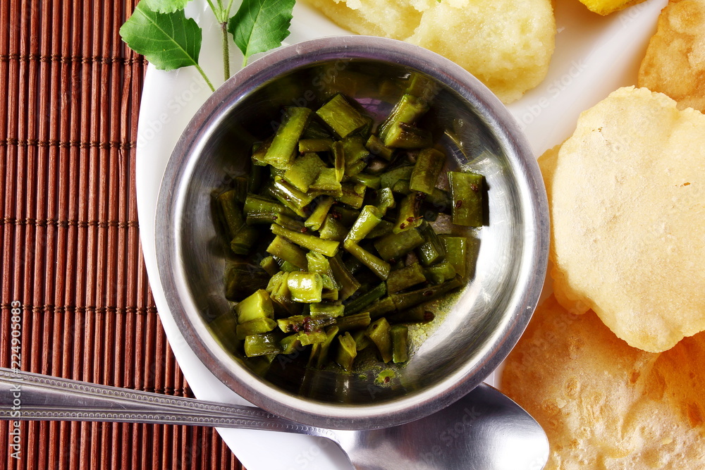 traditional indian gujarati food stew recipe with curry cluster beans ...