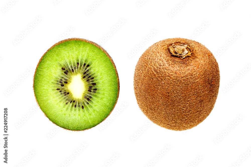 Kiwi and a half full. The fruit of kiwi on a white background taken in ...