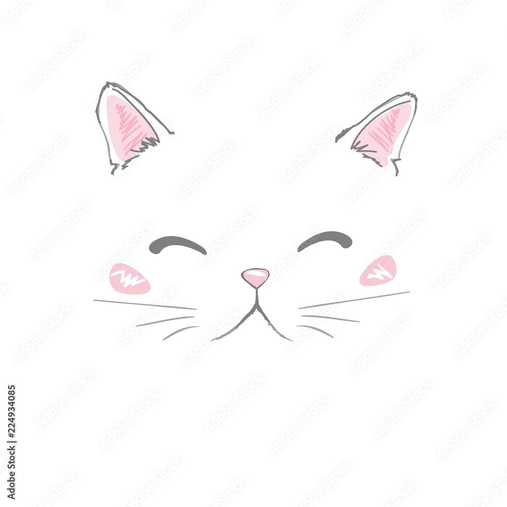 Vector hand drawn cute cat's face saying Hello. Isolated illustration ...