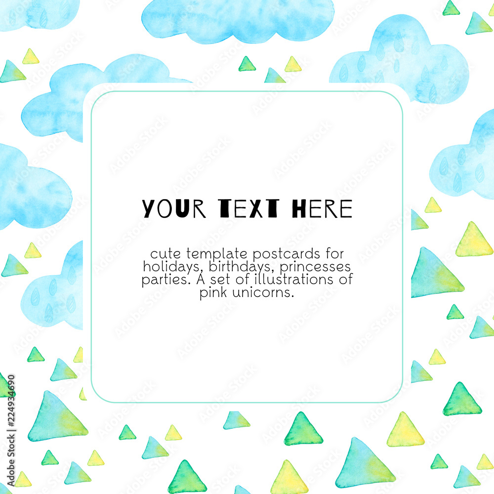 Watercolor magic illustration. Fairy tale template for postcards ...