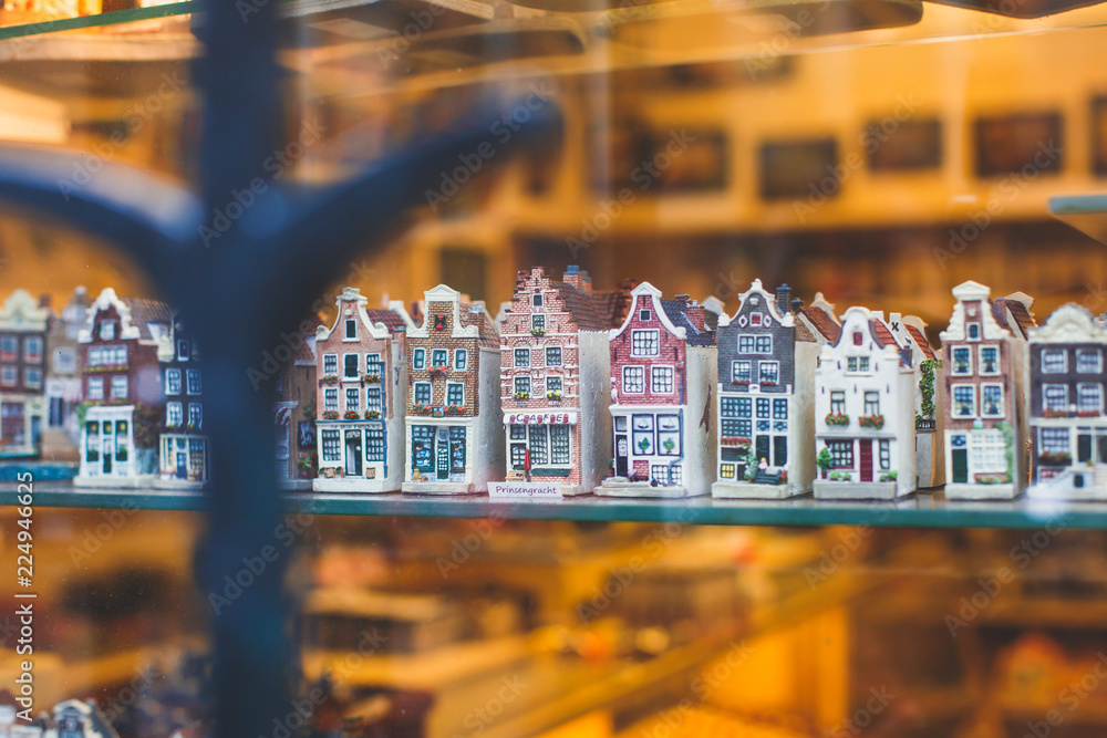 Traditional souvenirs from Amsterdam rows of Delftware porcelain Dutch ...
