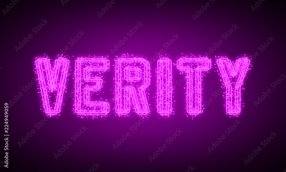 VERITY - pink glowing text at night on black background Stock ...
