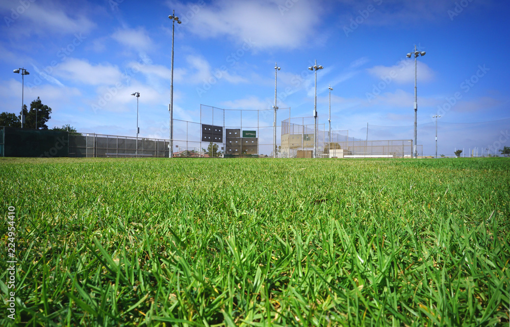 baseball field veiwed from outfiled grass Stock Photo | Adobe Stock
