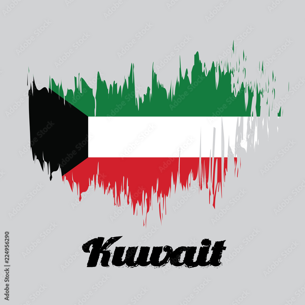 Brush style color flag of Kuwait Flag, green white and red color with ...