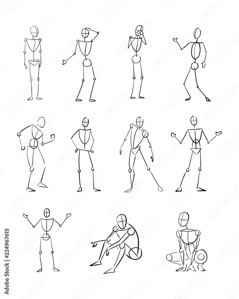 Hand drawn illustration of different human body positions Stock Vector ...
