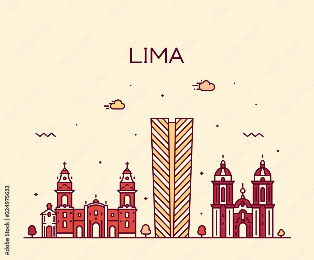 Lima skyline, Peru. Trendy vector linear style Stock Vector | Adobe Stock