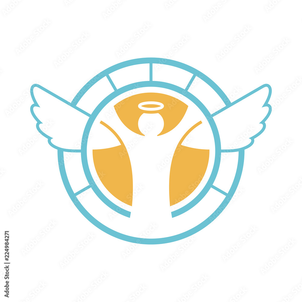 Blue outline silhouette of the angel in the circle logo template ...