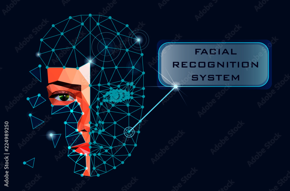 Vetor de Face Recognition Biometric Scanning System Concept Abstract ...