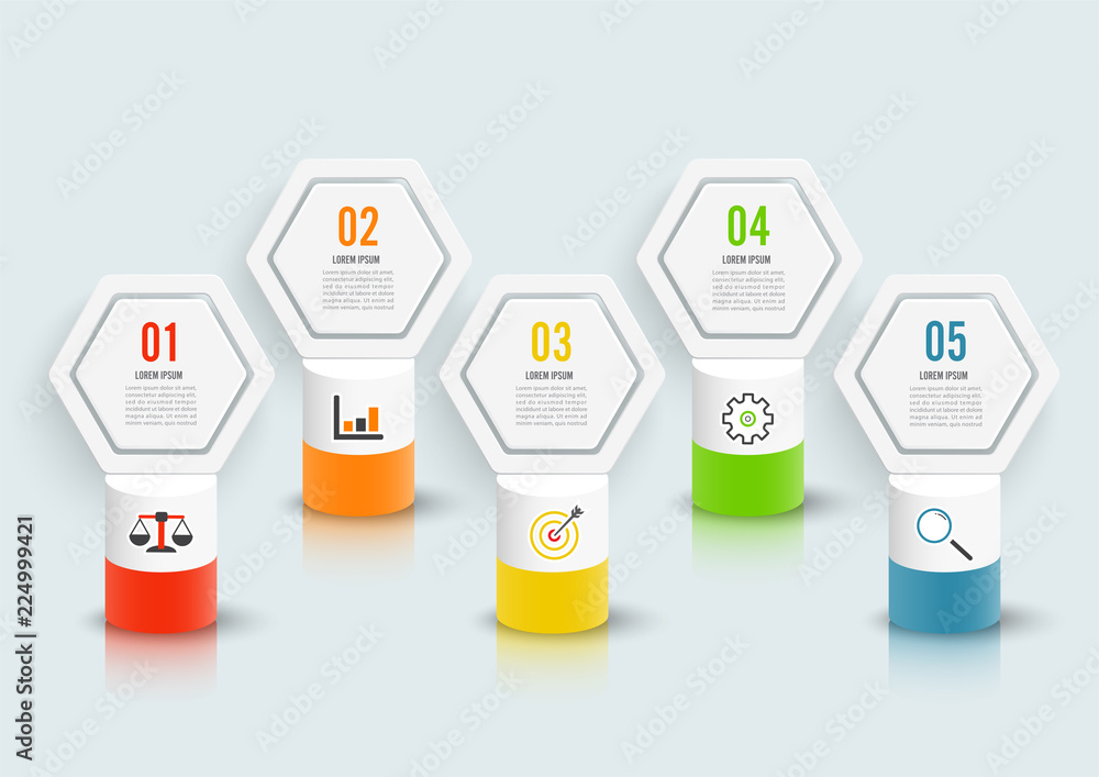 Vector illustration hexagon infographics 5 options. Template for ...