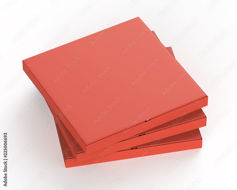 Red cardboard pizza boxes isolated on white background. Realistic ...