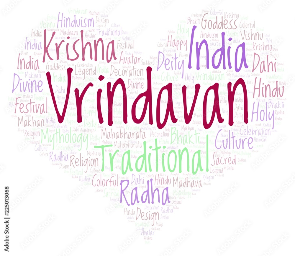 Vrindavan in heart shape word cloud. Stock Illustration | Adobe Stock