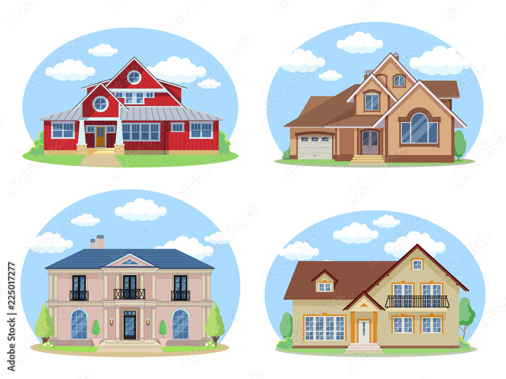 Vector Buildings Set. Flat Design Houses Isolated on White Background ...