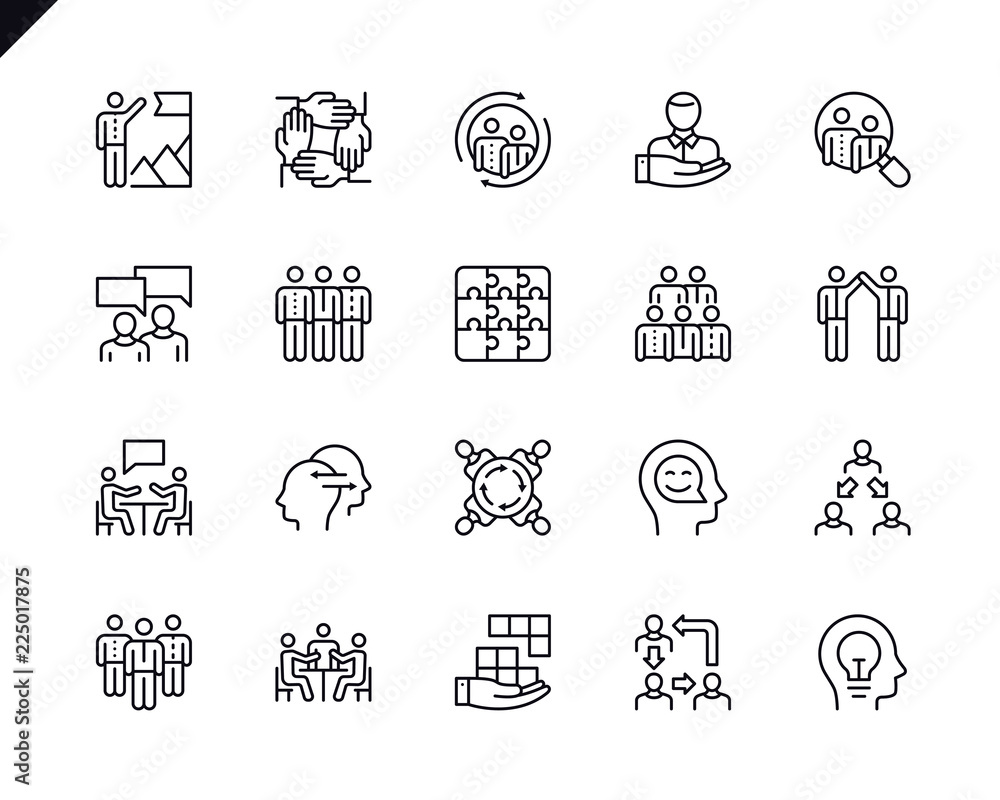 Simple Set of Teamwork Related Vector Line Icons. Linear Pictogram Pack ...