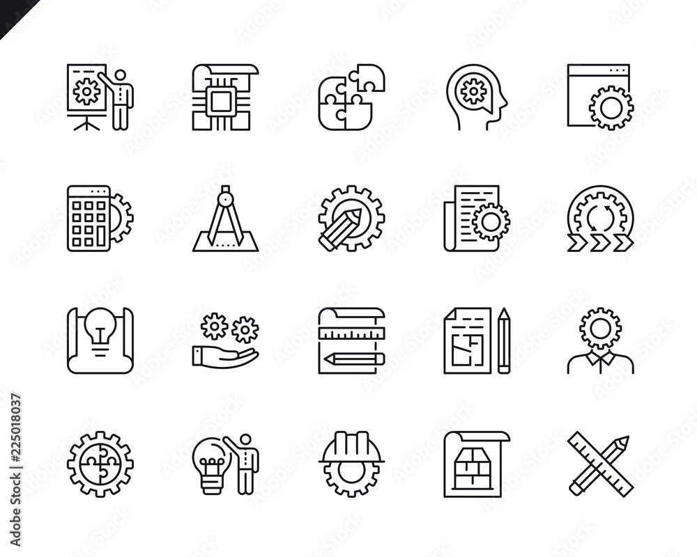 Simple Set of Engineering Design Related Vector Line Icons. Linear ...