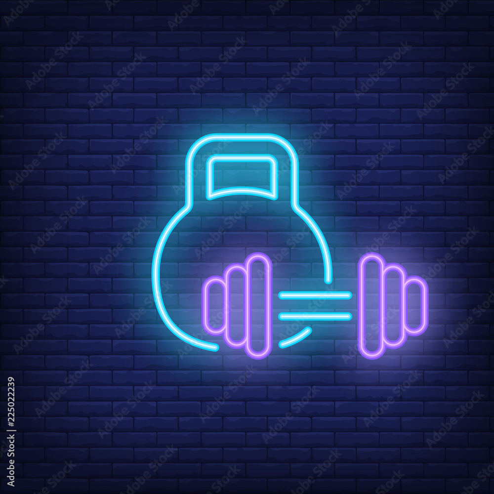 Dumbbells neon sign. Bodybuilding, sport and advertisement design ...
