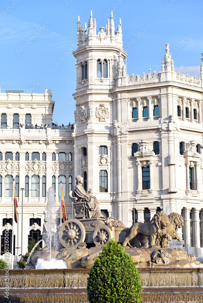 The Cibeles square in Madrid, Spain. There is the Palacio de Cibeles ...