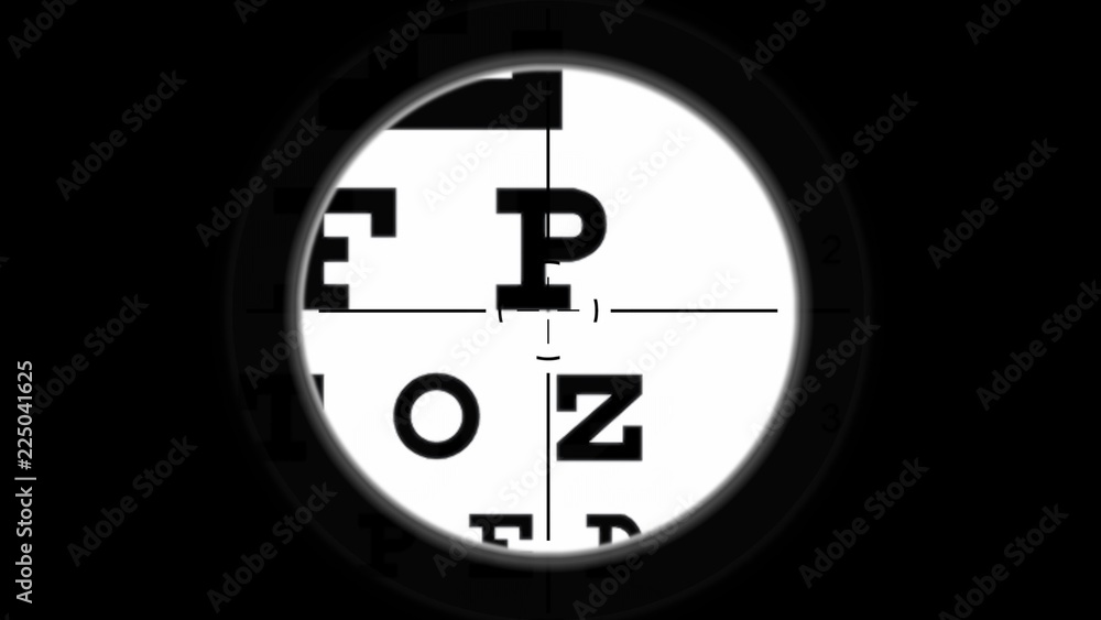 Foto de A sniper scope pointing at a Snellen Chart (a table full of ...