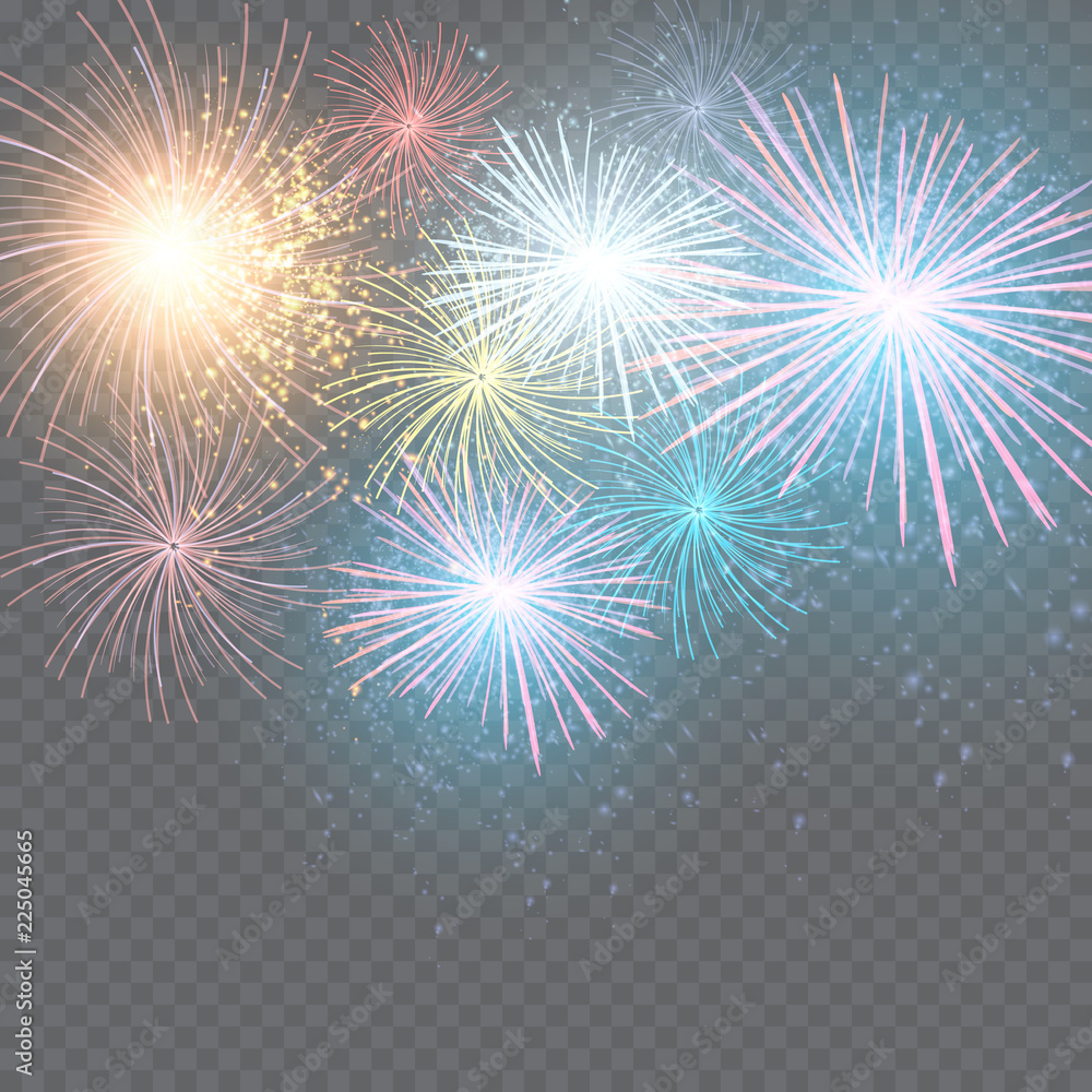 set of isolated vector fireworks on a transparent background. Stock ...