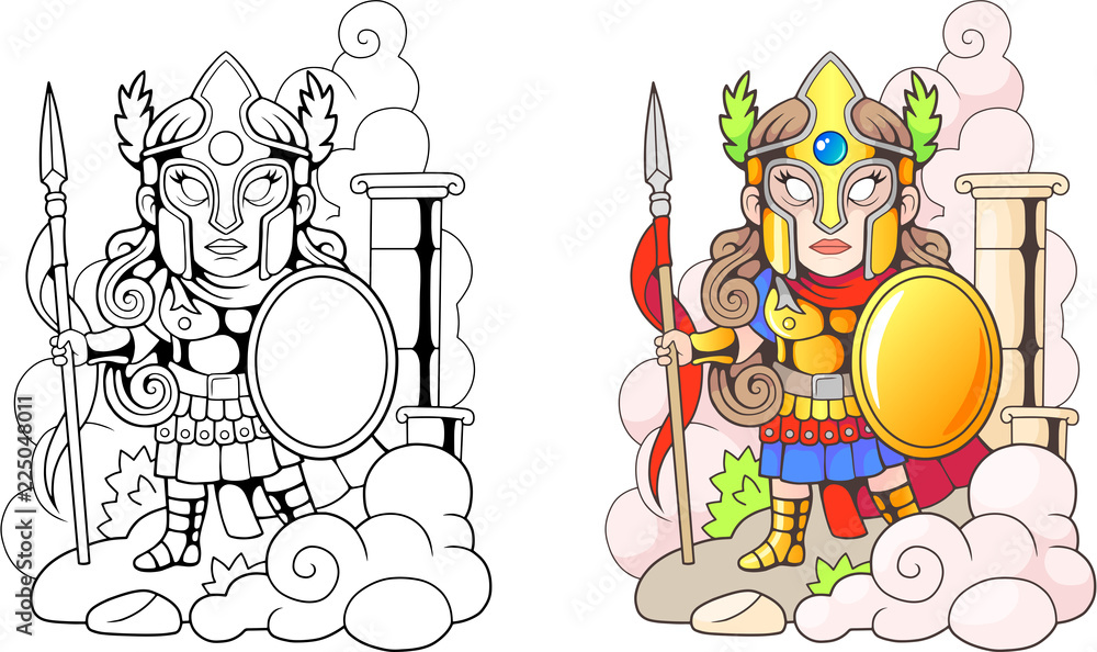 cartoon, ancient Greek goddess Athena, funny illustration, coloring ...