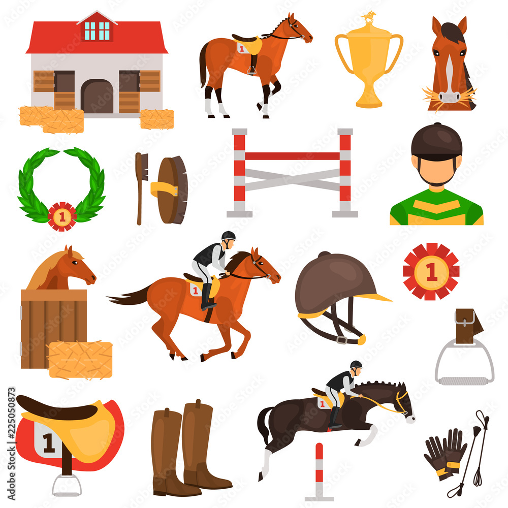 Horse Racing color vector icons set. Flat design Stock Vector | Adobe Stock
