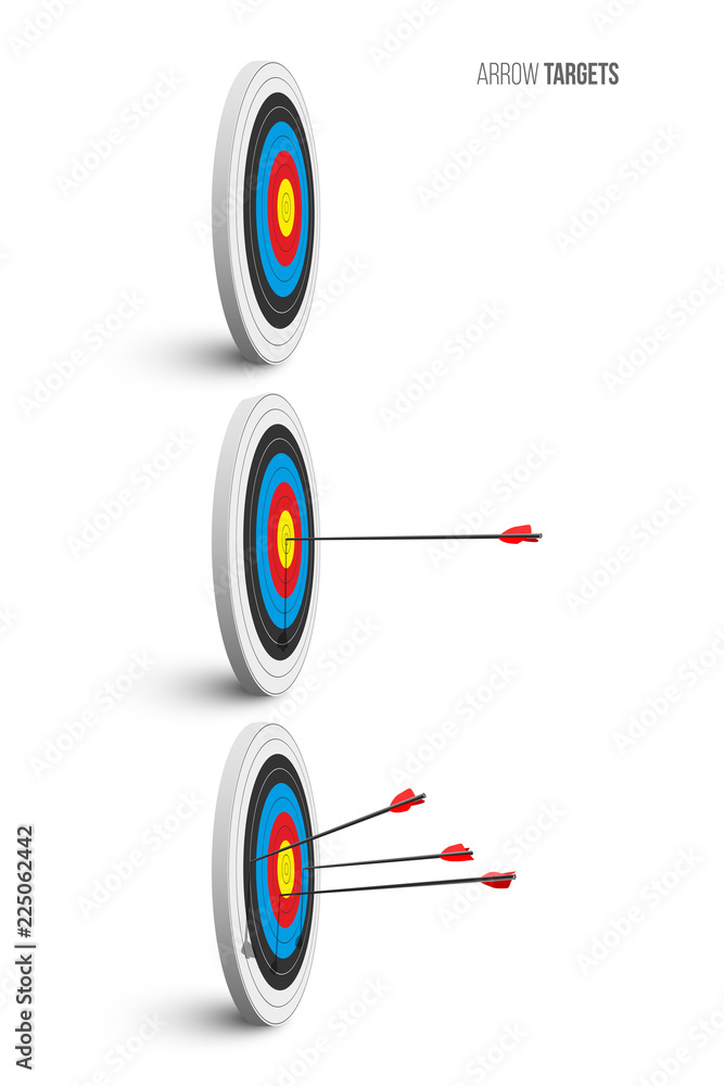 Archery target set. Archery targets with red arrows isolated on white ...