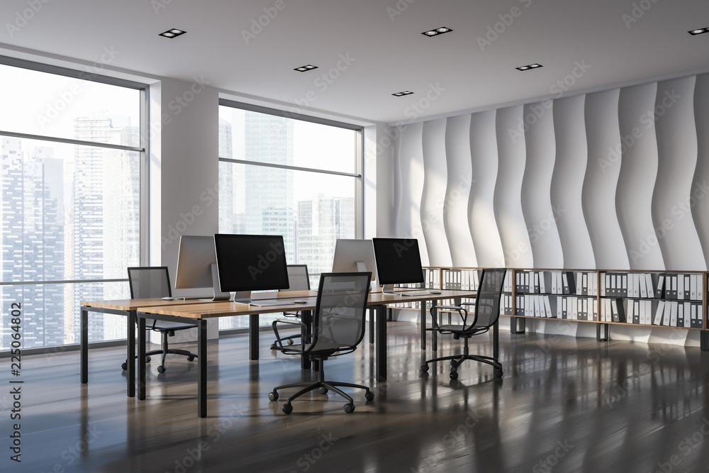 Wave pattern open space office corner, window Stock Illustration ...