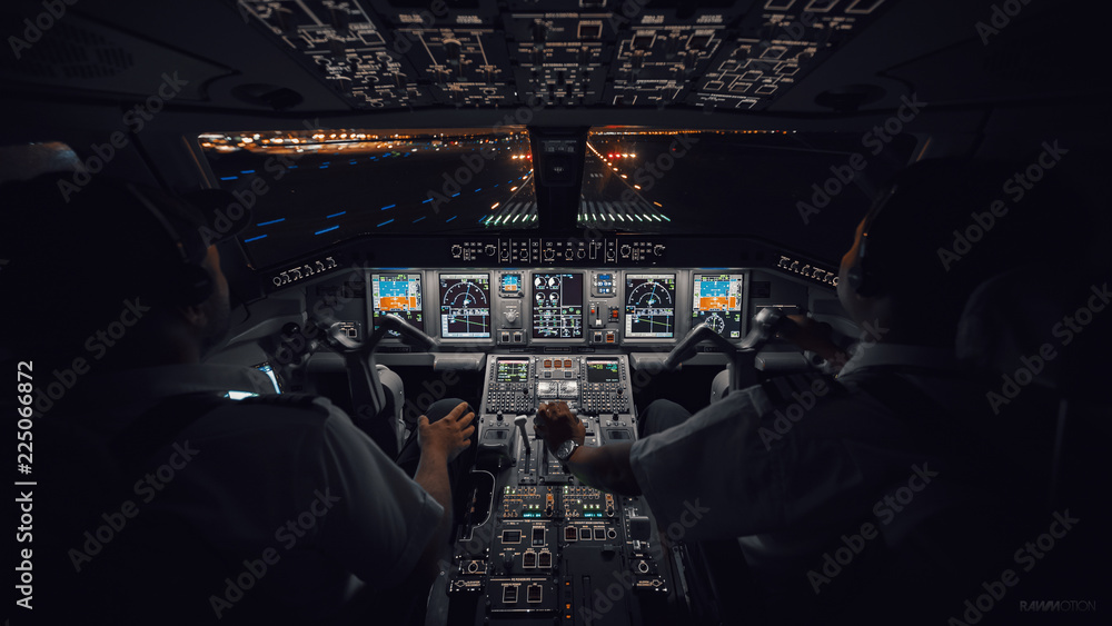 Poster Modern Aircraft Cockpit Night Landing – Wall Art | UkPosters