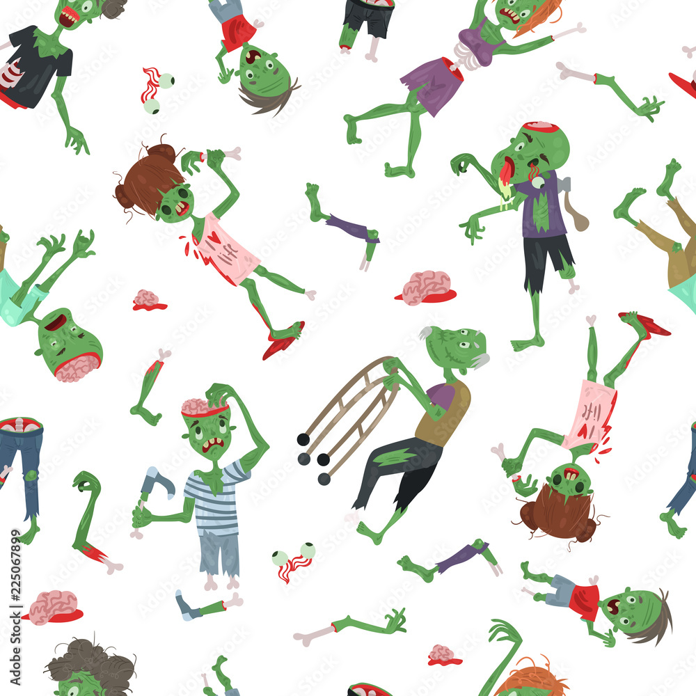 Vecctor zombie cartoon Halloween magic people body parts, green skin ...