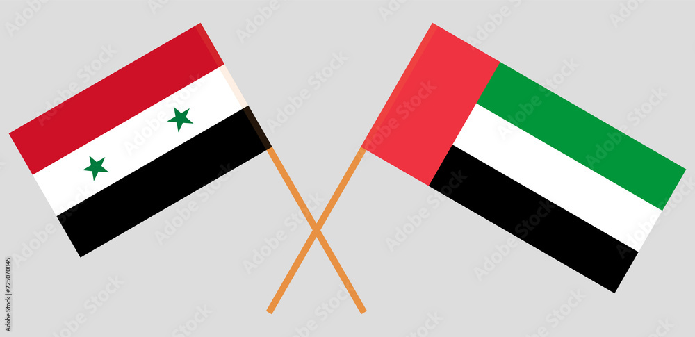 Syria and United Arab Emirates. Syrian and UAE flags. Official colors ...