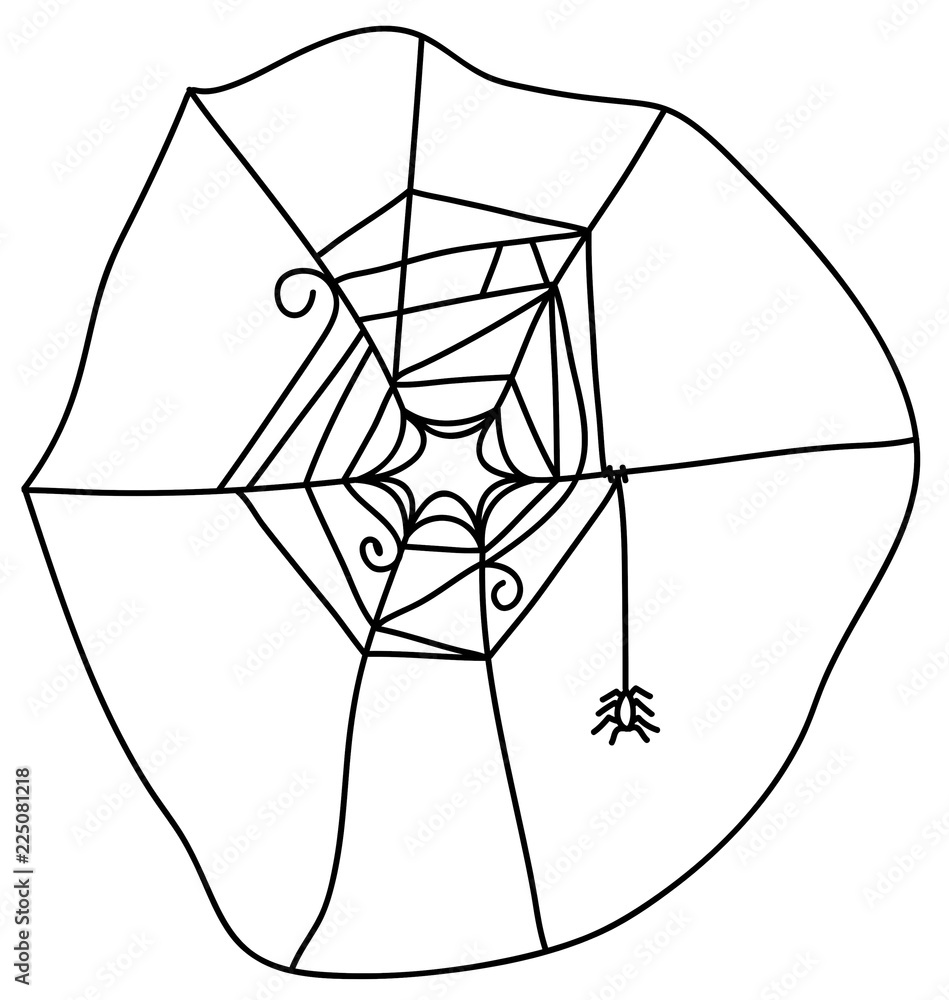 Abstract freehand drawing spider and spiderweb isolated on white ...