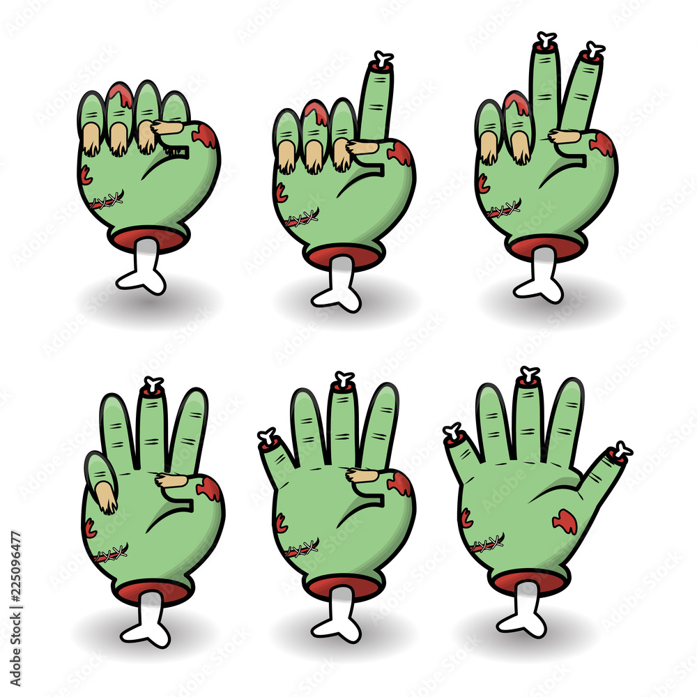 Severed zombie counting hand gesture set. Halloween counting hand sign ...