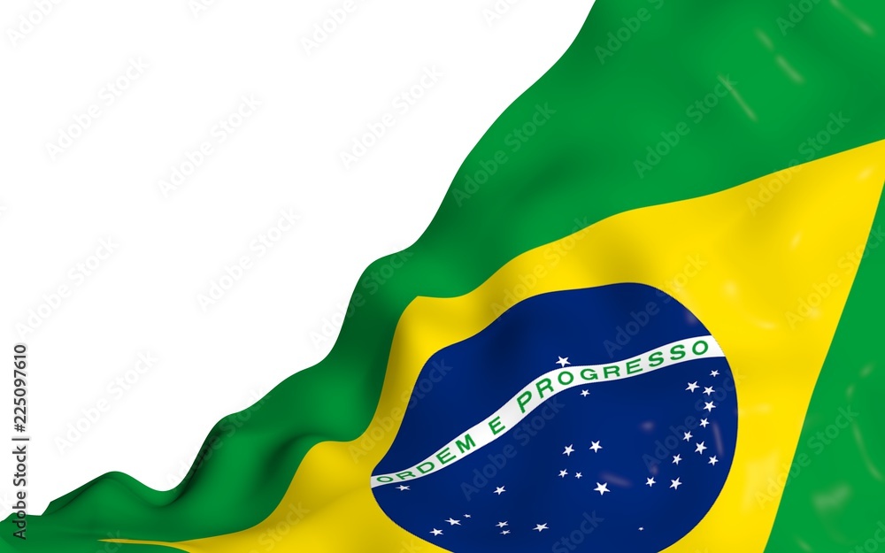 Waving flag of Brazil. Ordem e Progresso. Order and progress. Rio de ...