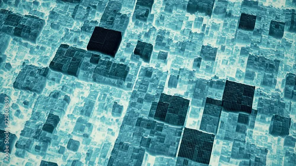 Abstract futuristic cubic surface 3D animation loop. Dark blue voxel ...