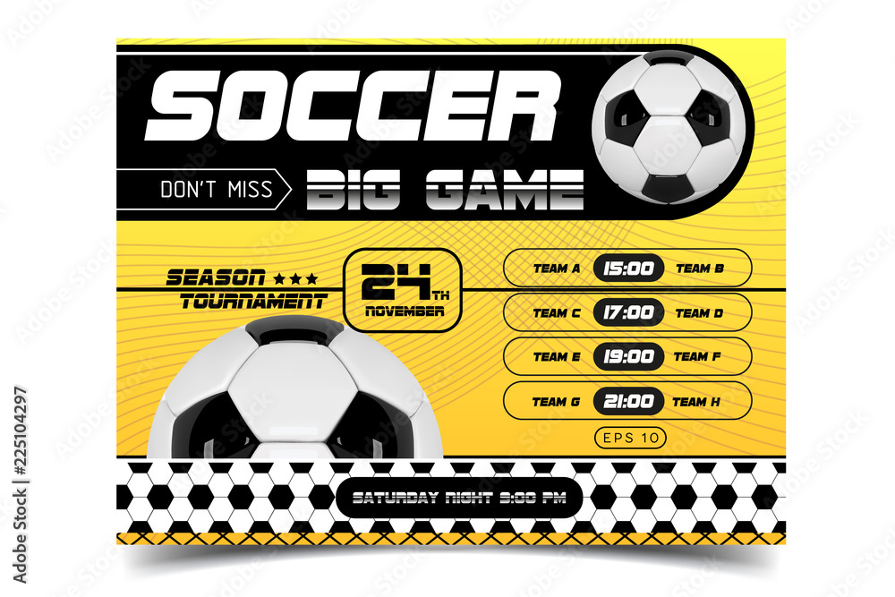 Soccer Poster design Vector. Football flyer with ball and scoreboard ...