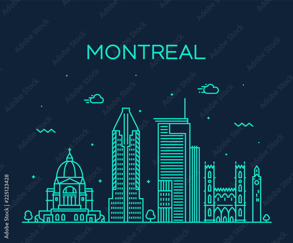 Montreal city skyline Quebec Canada vector linear Stock Vector | Adobe ...