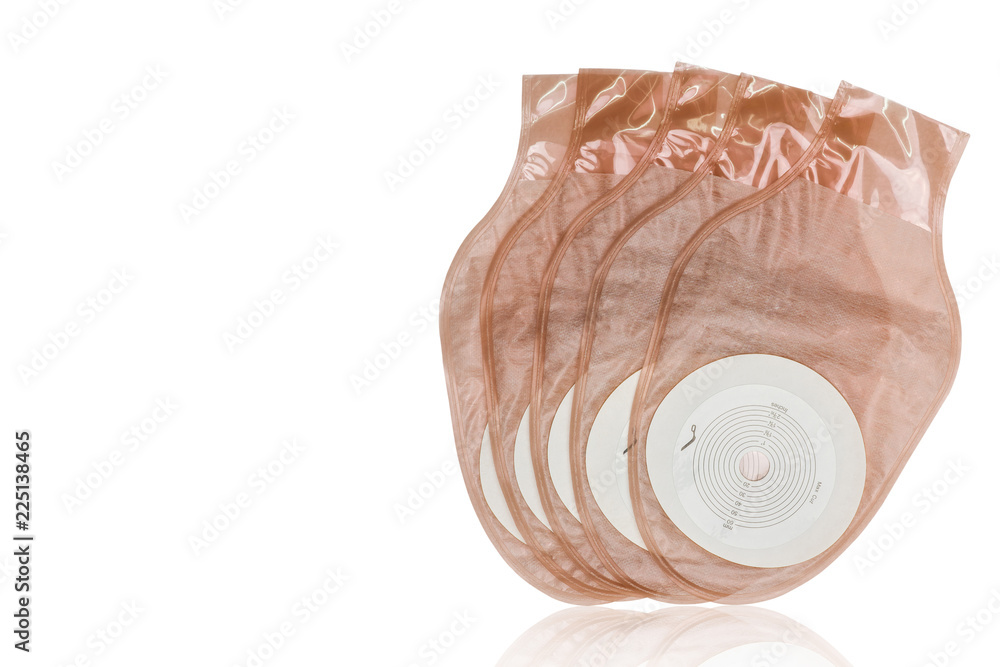 One piece drainable ileostomy or colostomy pouch products isolated on ...