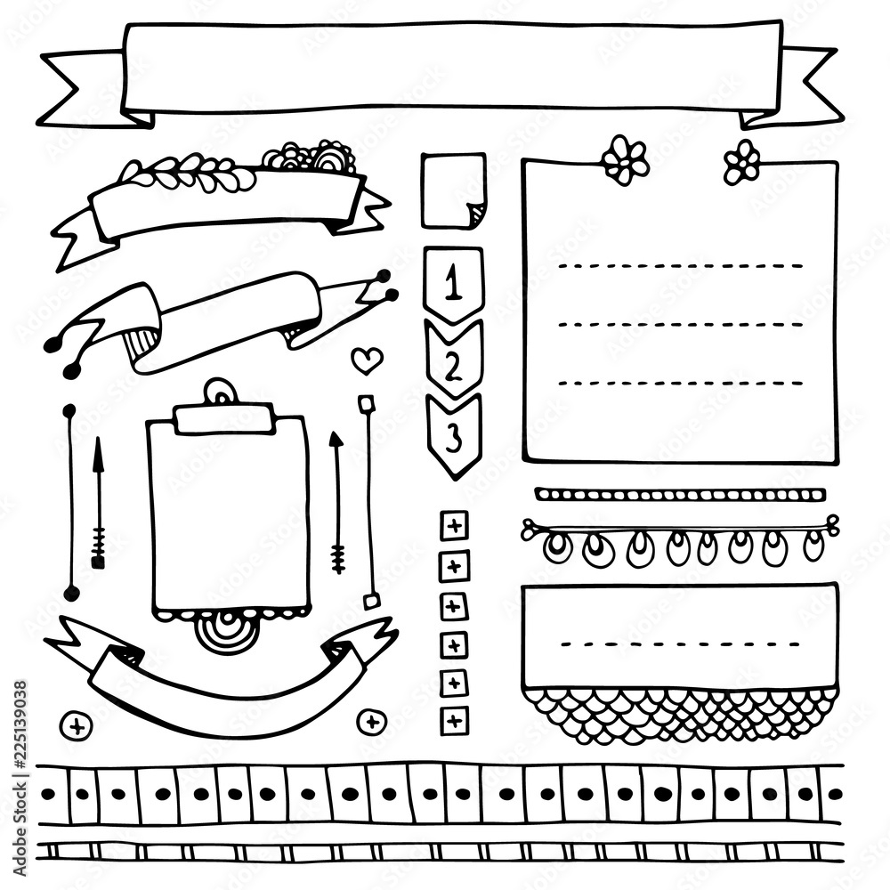 Bullet journal hand drawn vector elements for notebook, diary and ...