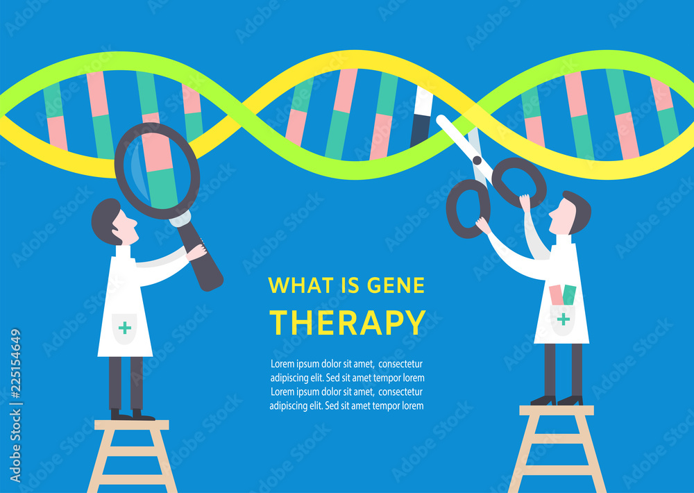 Colourful gene therapy concept banner with characters. Scientists are ...