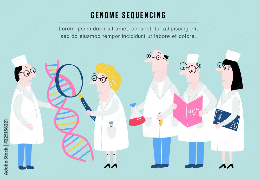 Scientist exploring DNA structure. Hand drawn genome sequencing concept ...