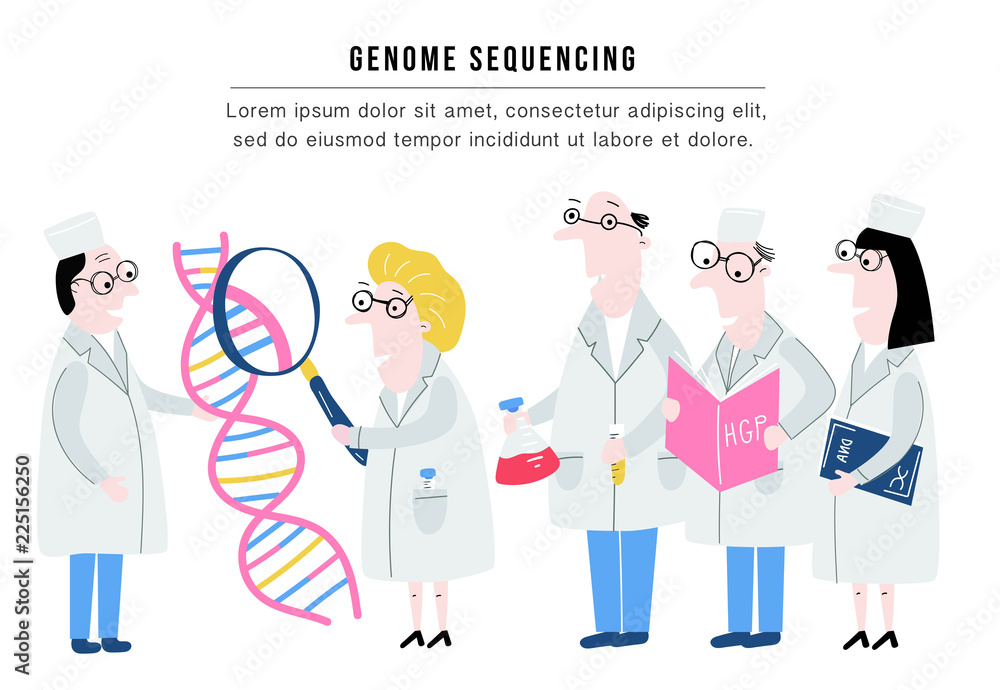 Scientist exploring DNA structure. Hand drawn genome sequencing concept ... Scientist exploring DNA structure. Hand drawn genome sequencing concept ...