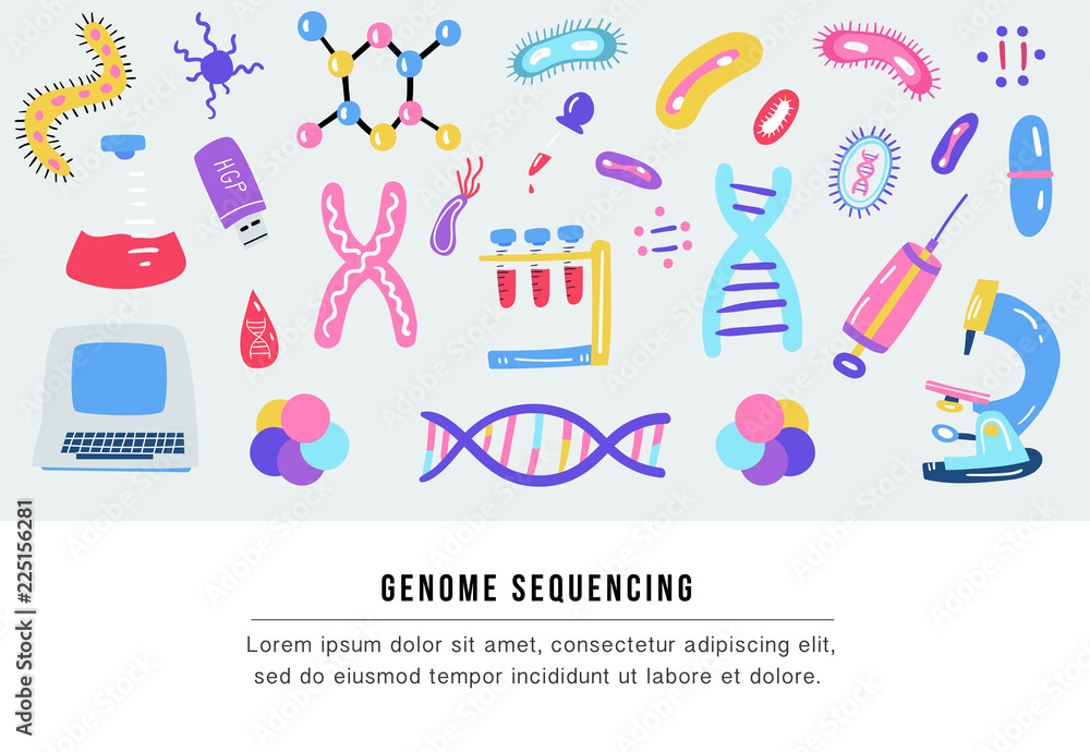 Hand drawn genome sequencing illustration. Human dna research ...