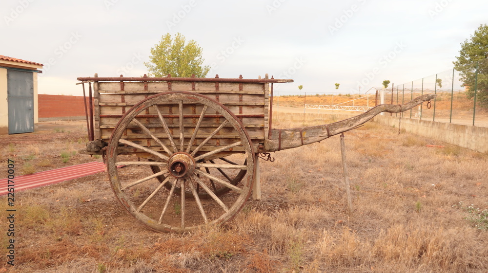 Carruaje, carreta o Carro de animales de madera con grandes ruedas que ...