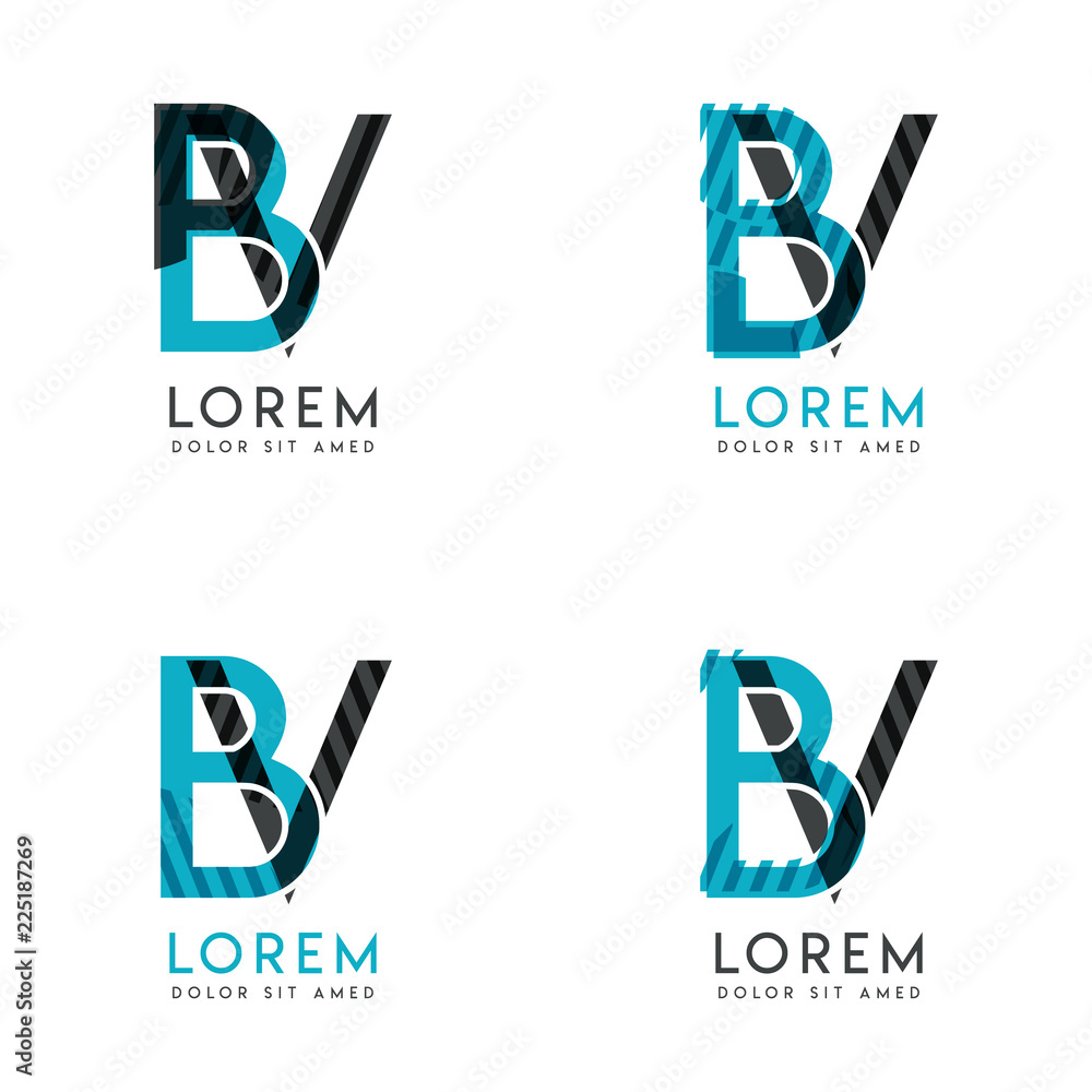 The BV Logo Set of abstract modern graphic design.Blue and gray with ...