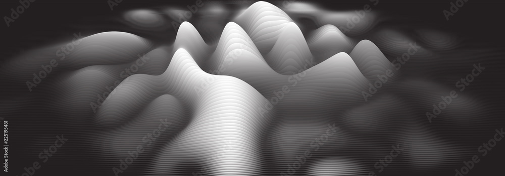 Vector 3d echo audio wavefrom spectrum. Music waves oscillation graph ...