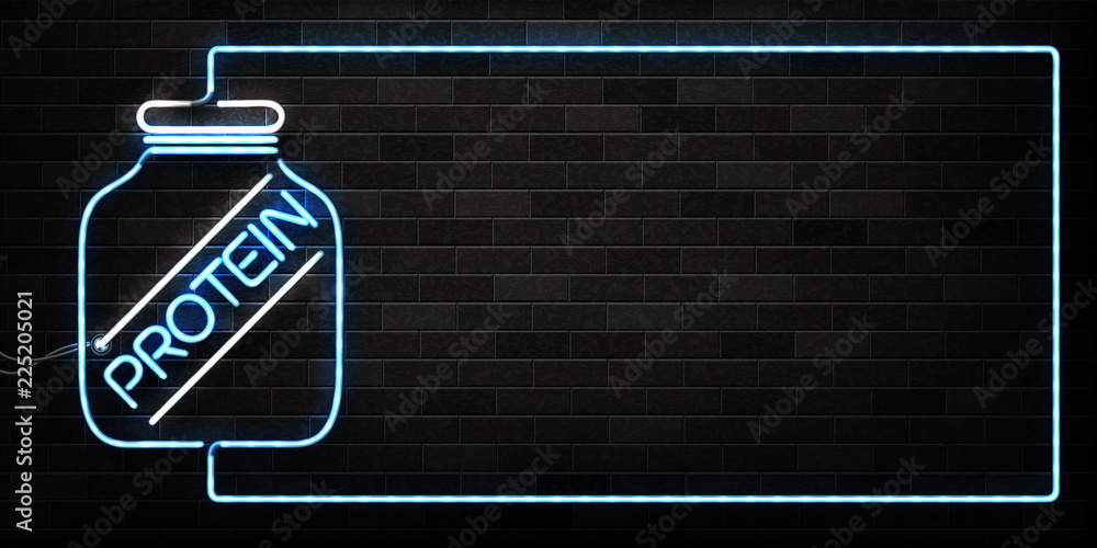 Vector realistic isolated neon sign of Protein whey frame logo for ...