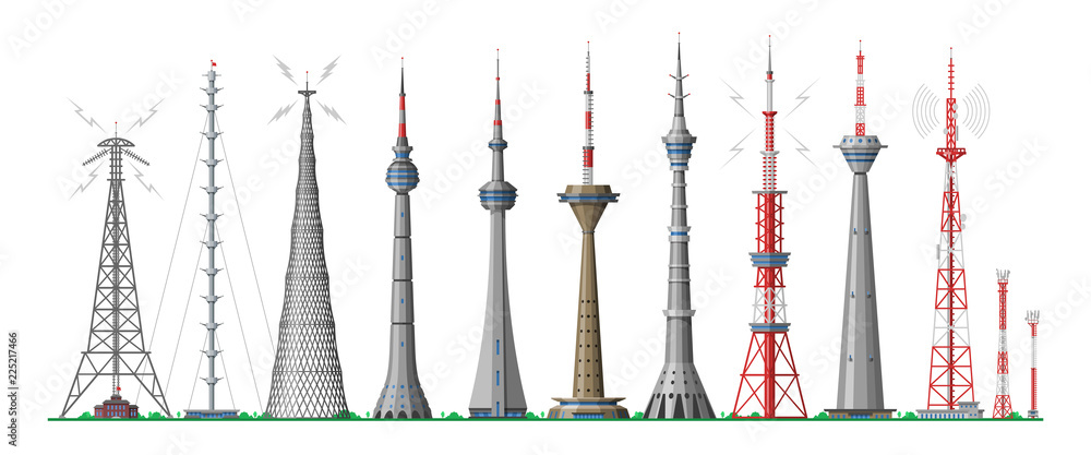 Tower vector global skyline towered antenna construction in city and ...