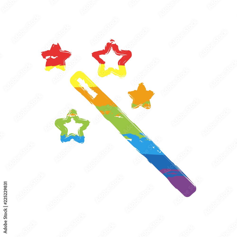 magic wand with stars. simple silhouette. Drawing sign with LGBT style ...