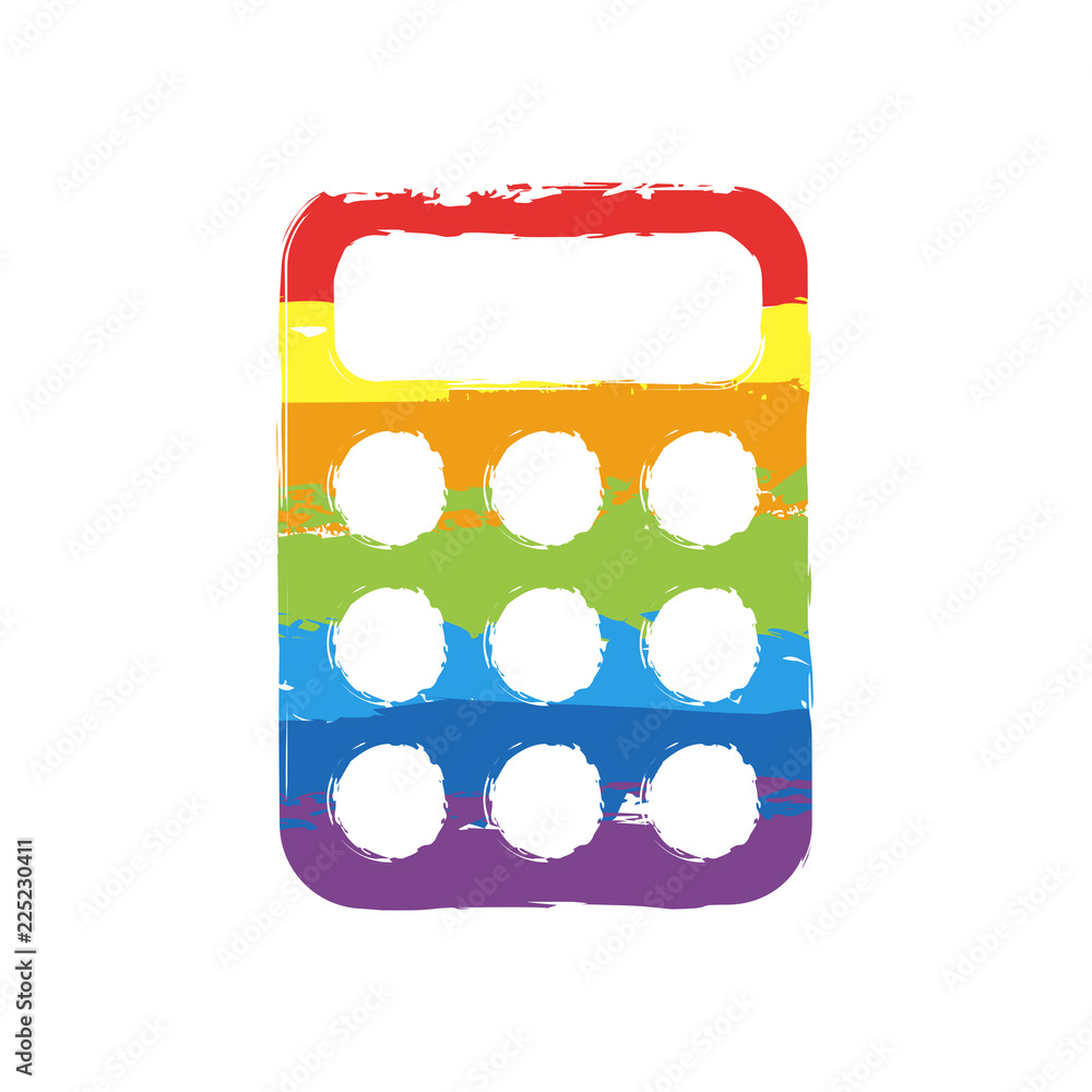 simple calculator icon. Drawing sign with LGBT style, seven colors of ...