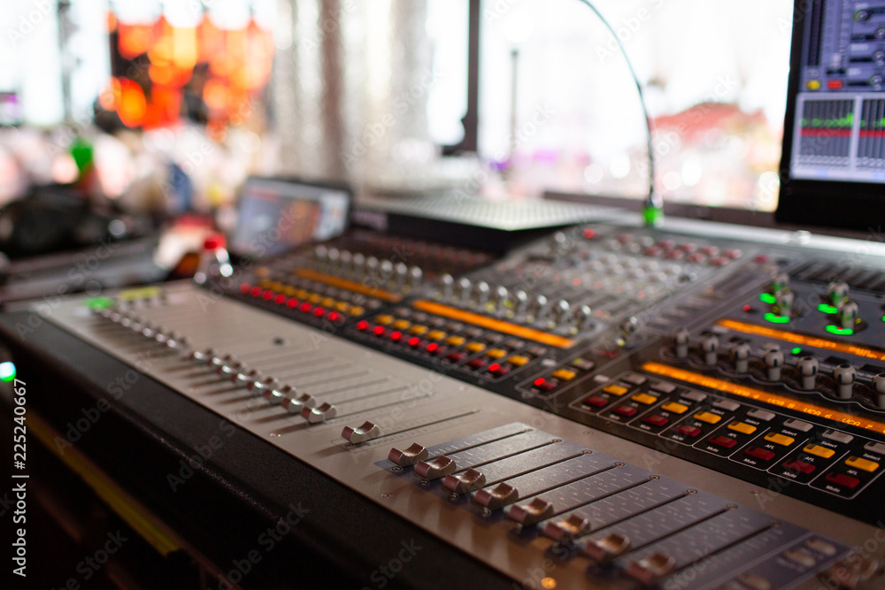 Mixing console of light equipment operator at the concert. Sound ...